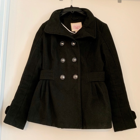 Pink Envelope | Jackets & Coats | Womens Black Button Up Pea Coat ...